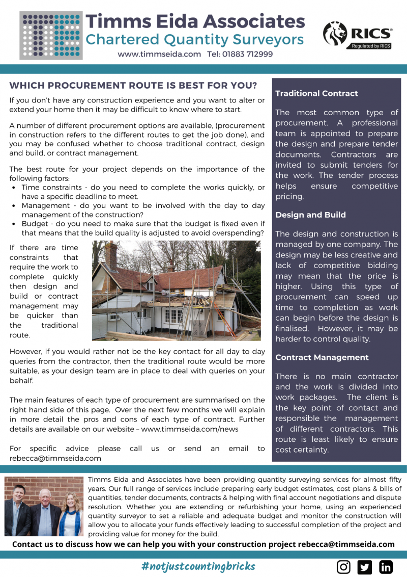 Which procurement route is best for you? - Timms Eida Associates