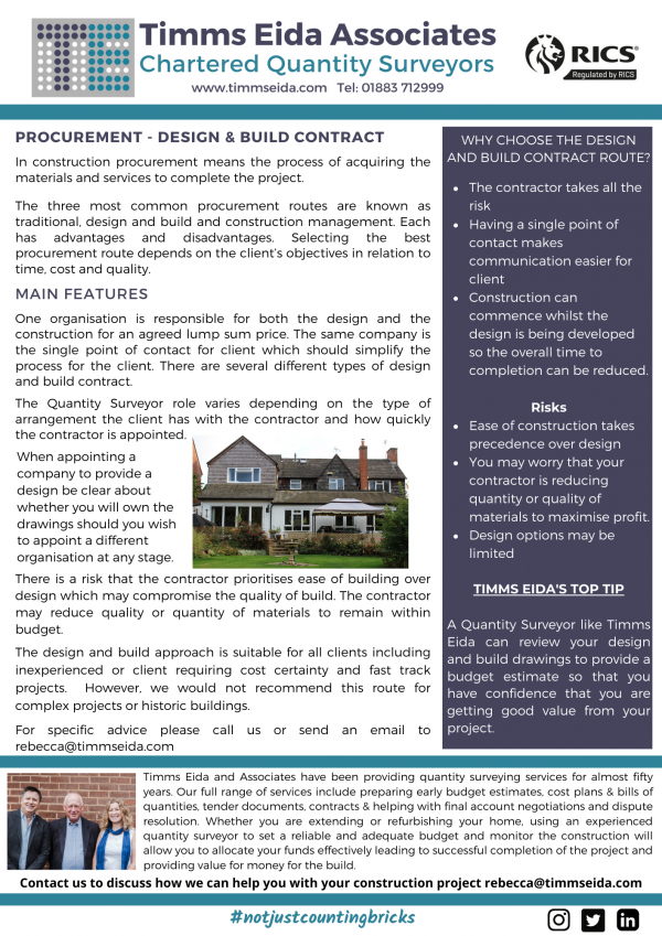 Procurement Options - Design and Build - Timms Eida Associates